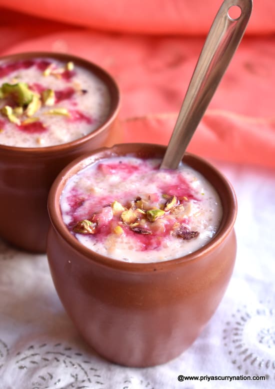 Gulkand Phirni Recipe, rose phirni recipe with step by step + video